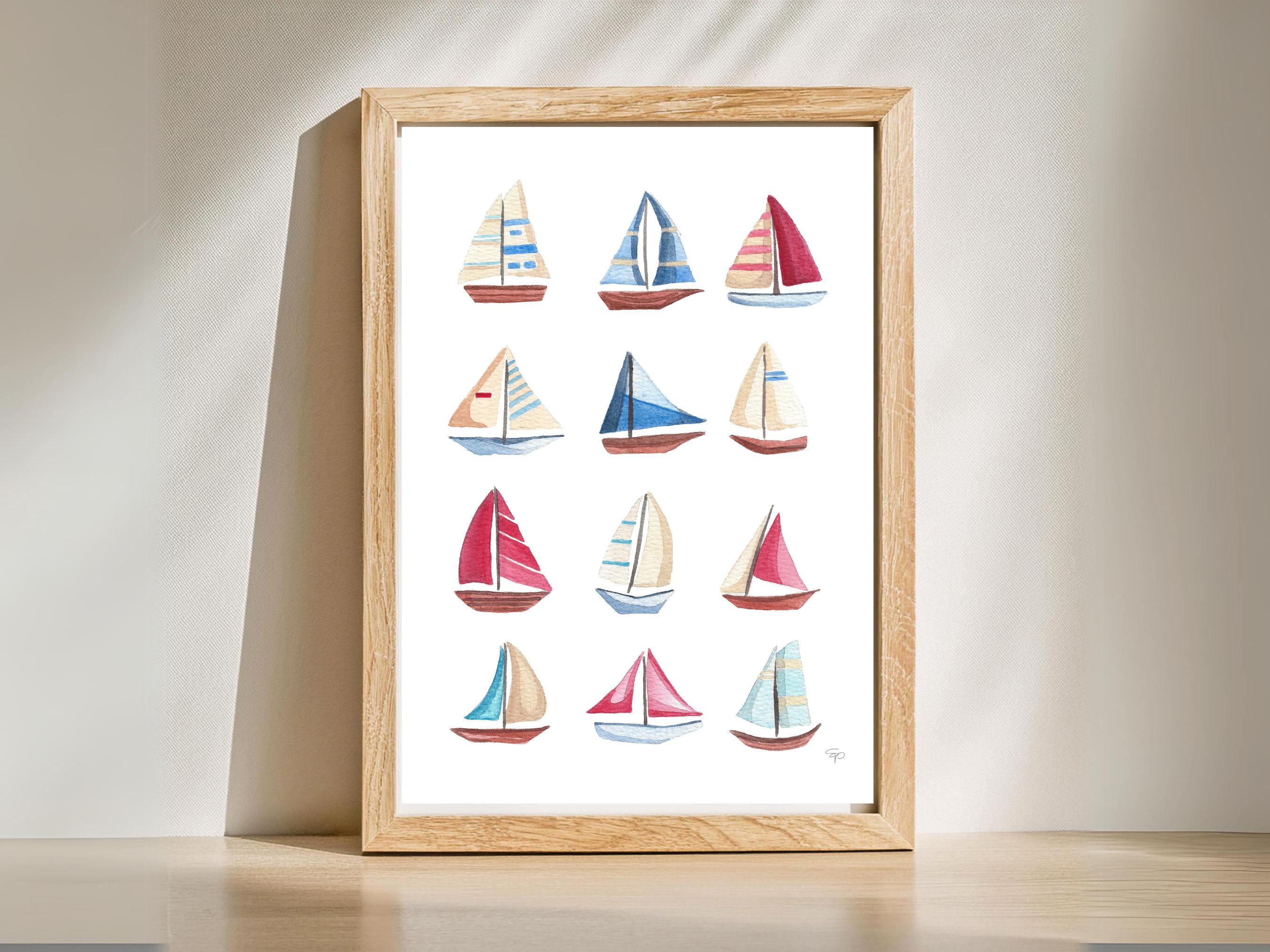 Charming Sailboat Watercolor Print, Nautical Nursery Art, Ocean ...