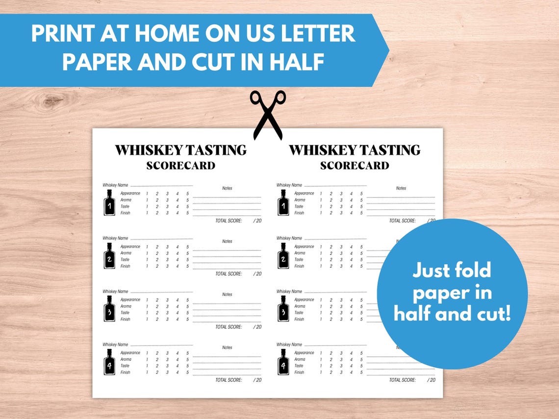 Printable Whiskey Tasting Notes, Whiskey Tasting Scorecard, Whiskey ...
