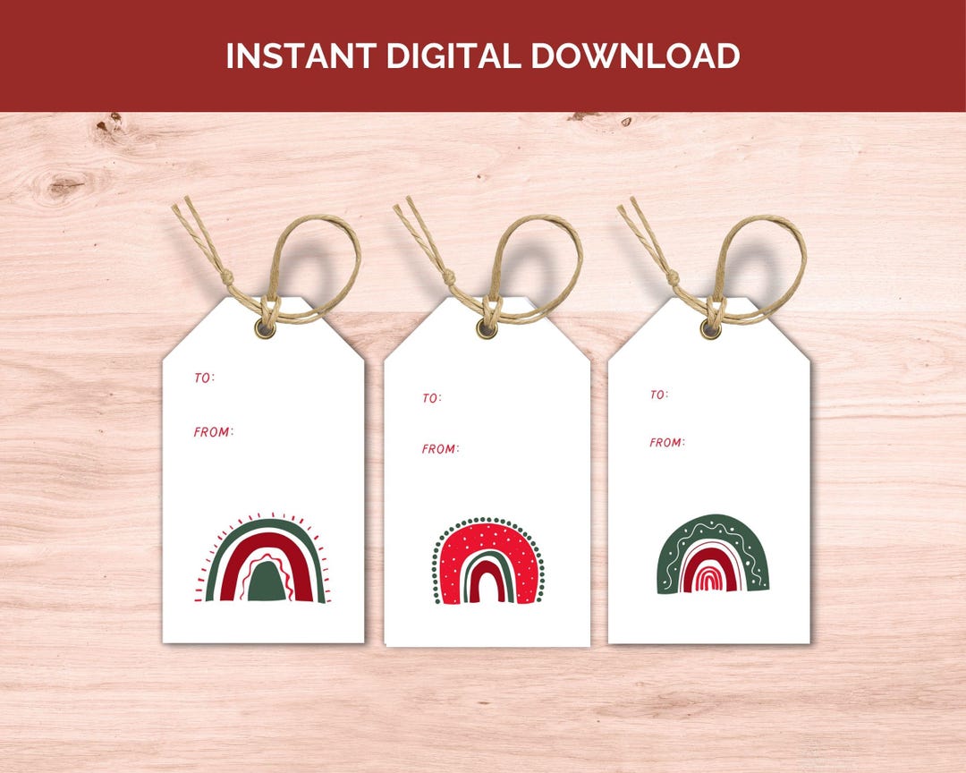 Printable Boho Christmas Gift Tag, Boho Gift Tag, Kids Christmas Party ...