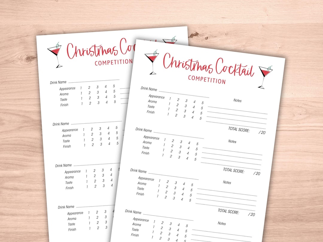 Printable Christmas Cocktail Competition Tasting Sheet, Drink Tasting ...