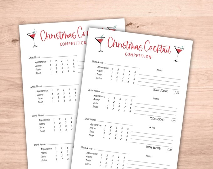 Printable Christmas Cocktail Competition 4.25 X 11” Score Card for 5 ...
