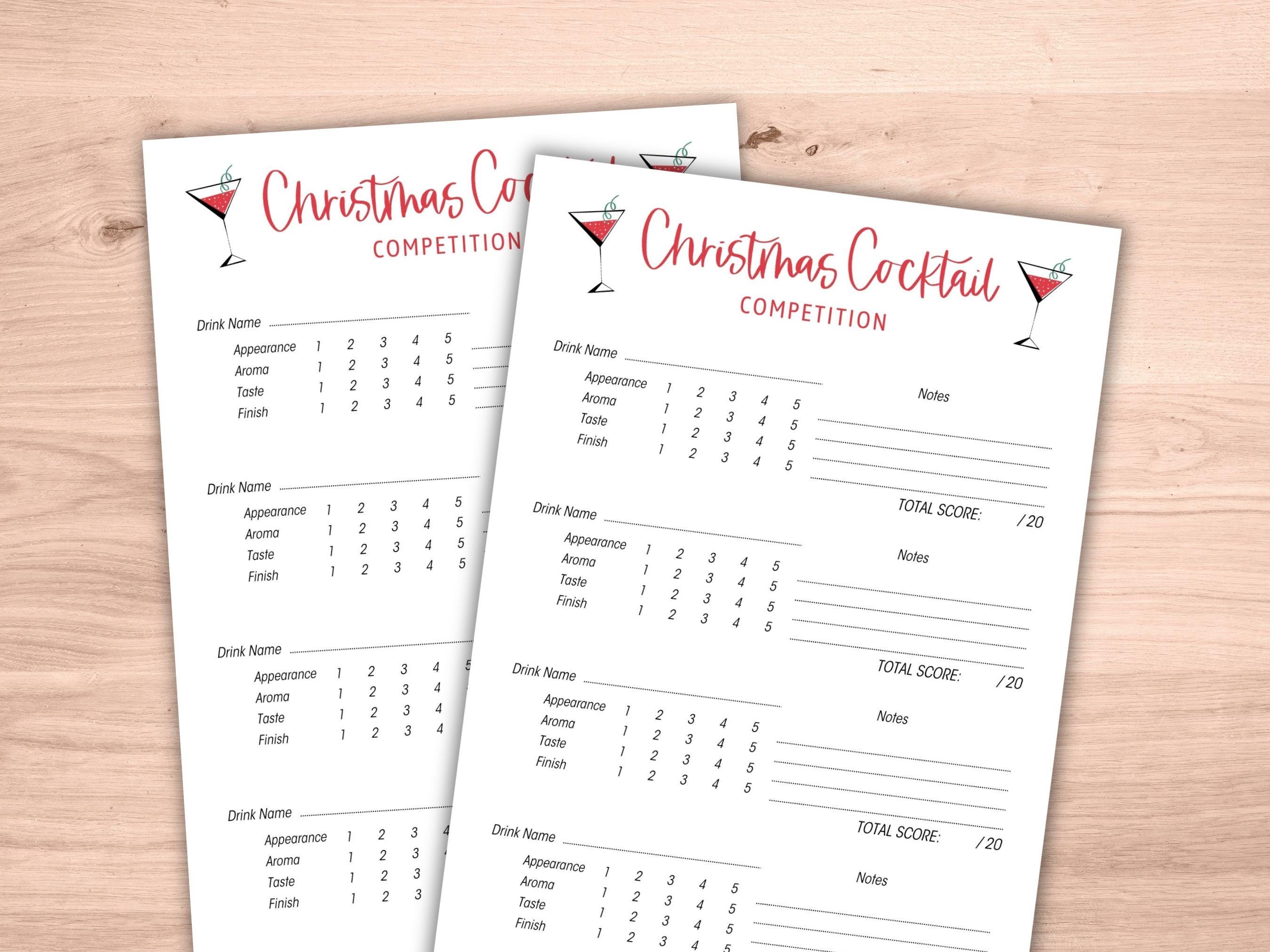 Printable Christmas Cocktail Competition Tasting Sheet, Drink Tasting ...