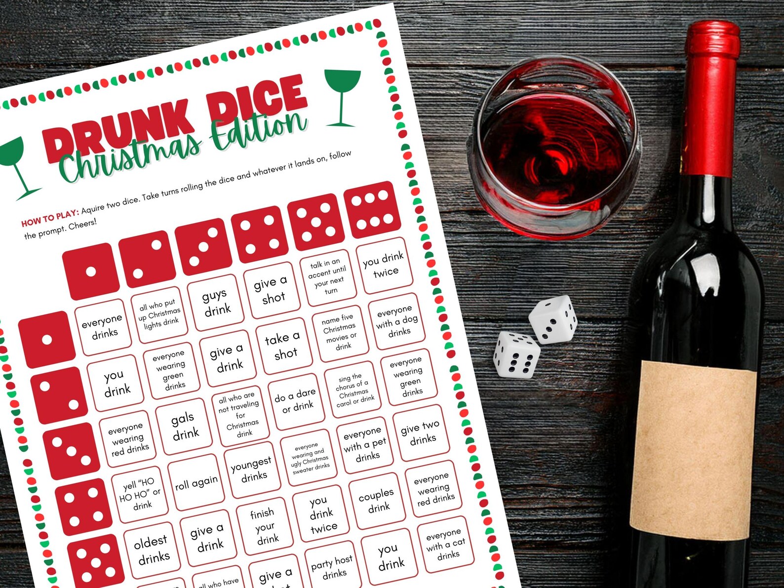 Christmas Drunk Dice Game: Holiday Party Fun (PDF) - Etsy