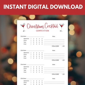 Printable Christmas Cocktail Competition Tasting Sheet, Drink Tasting ...