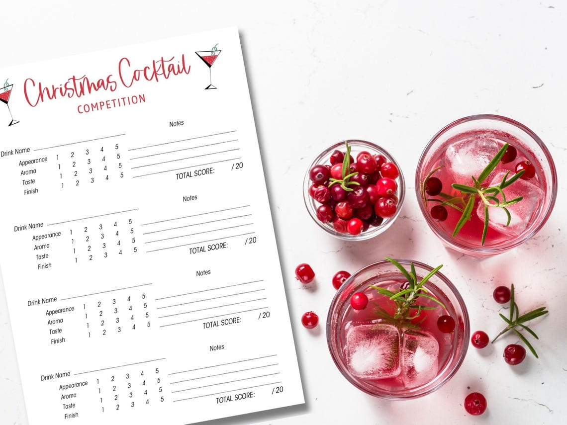 Printable Christmas Cocktail Competition Tasting Sheet, Drink Tasting ...