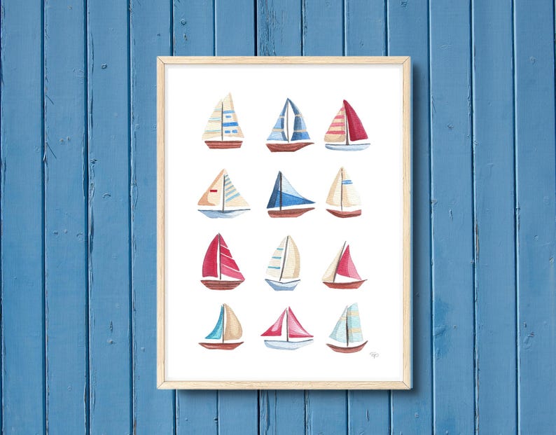 Charming Sailboat Watercolor Print, Nautical Nursery Art, Ocean ...