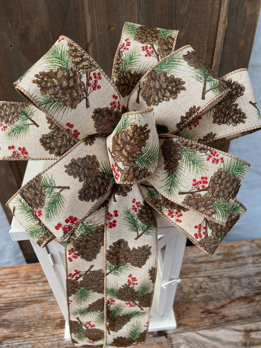 Pine Cones and Red Berries Bow, Pine Tree and Cones Bow, Pine Cones ...