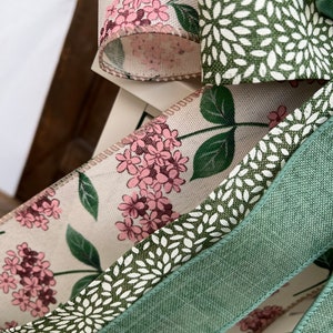 Spring Pink Flowers Bow, Hydrangea Ribbon Flowers Wreath Bow, Spring ...