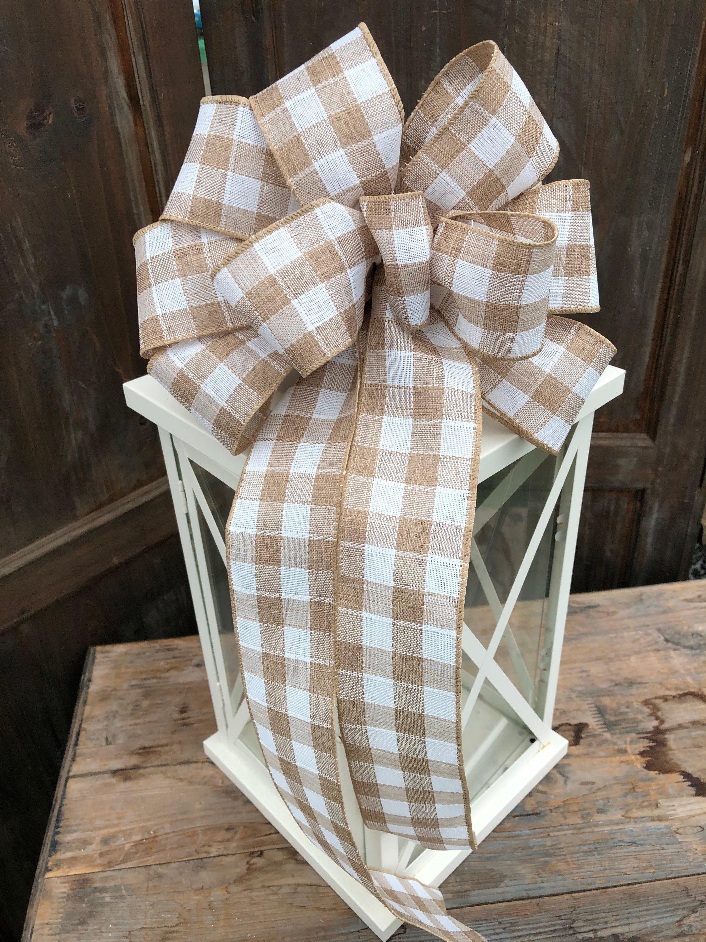 Plaid Bow Gingham Check Bow Natural and White Check Bow | Etsy