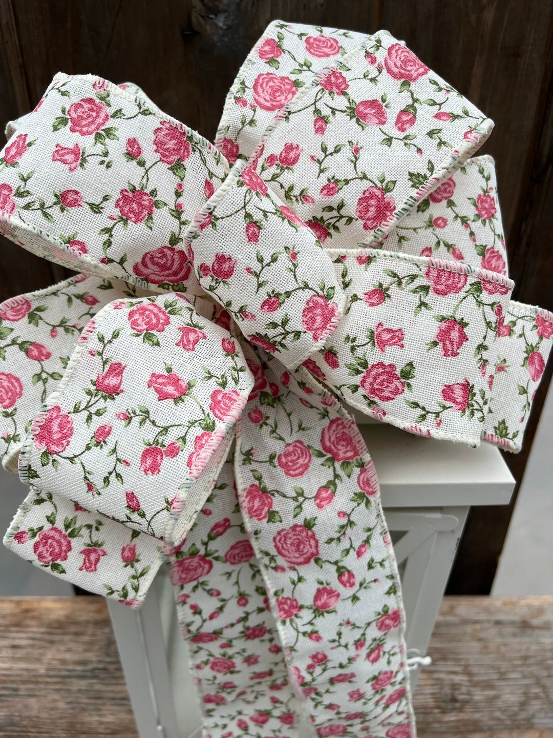 Roses Bow, Spring Flowers Bow, Pink Roses Bow, Spring Wreath Bow ...