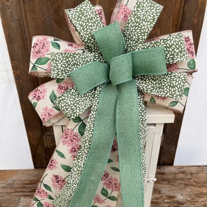 Spring Pink Flowers Bow, Hydrangea Ribbon Flowers Wreath Bow, Spring ...