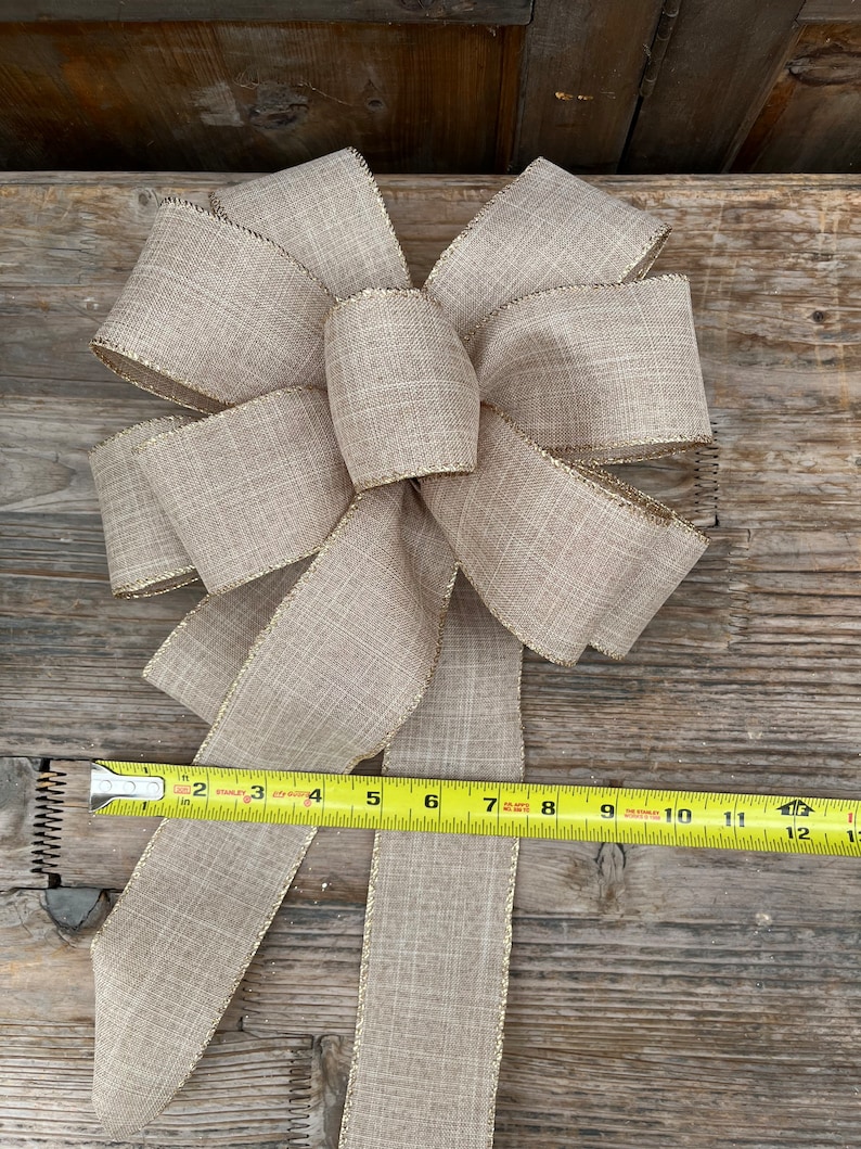 Linen Bow, Natural Bow, Natural Christmas Bow, Wreath Bow, Lantern Bow ...