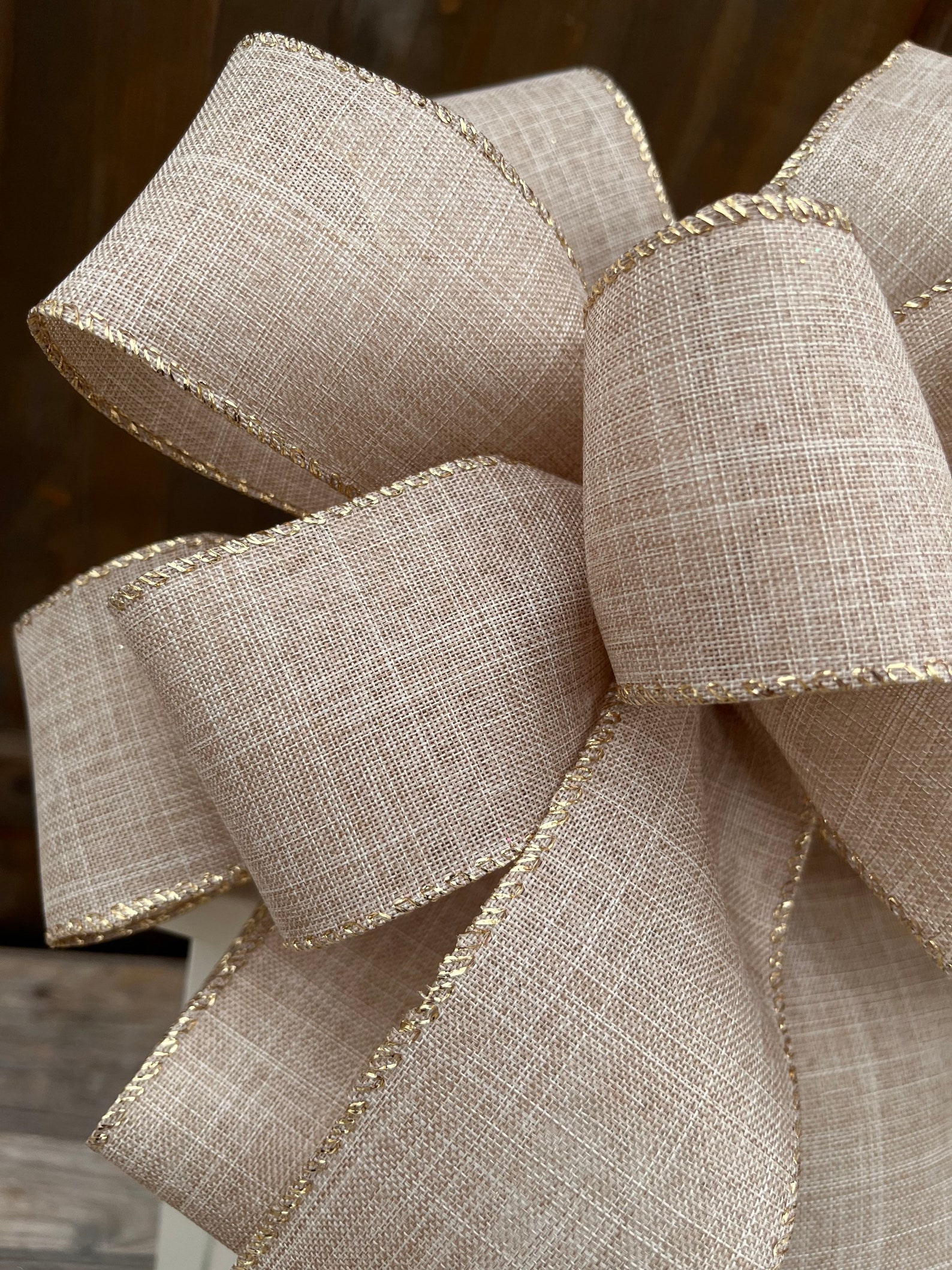 Linen Bow, Natural Bow, Natural Christmas Bow, Wreath Bow, Lantern Bow ...