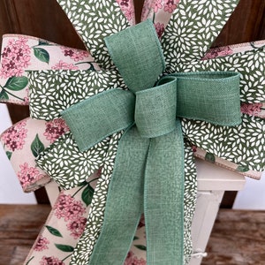 Spring Pink Flowers Bow, Hydrangea Ribbon Flowers Wreath Bow, Spring ...