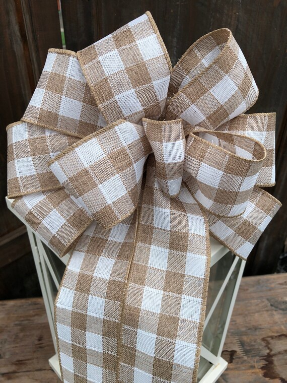 Plaid Bow Gingham Check Bow Natural and White Check Bow | Etsy