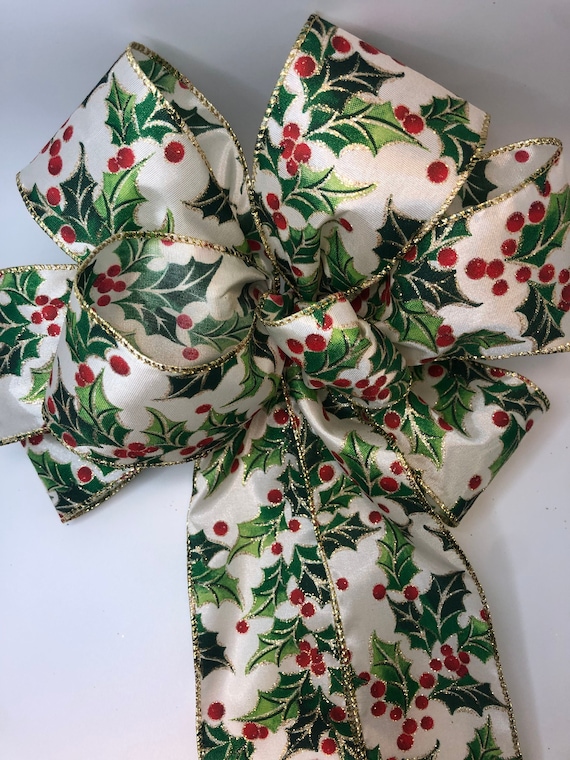 Christmas Bow Holly and Berries Bow Christmas Wreath or - Etsy