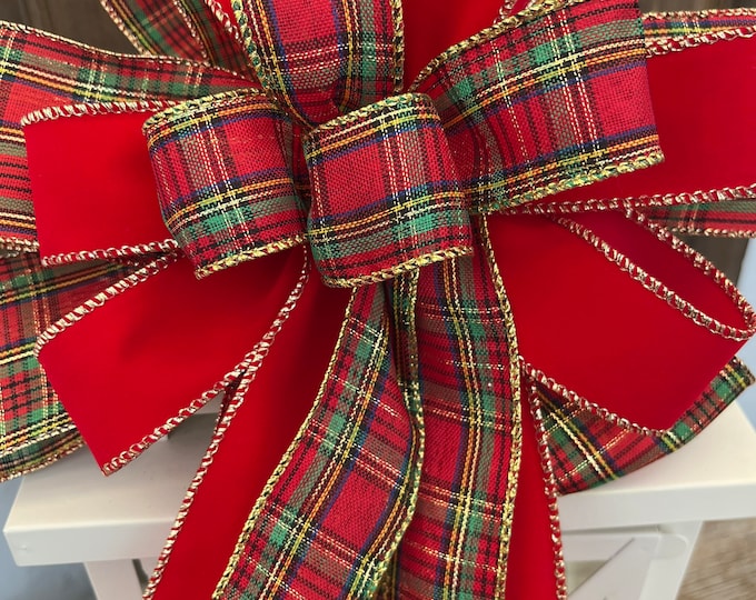 Christmas Bow Red Plaid Christmas Bow Plaid And Velvet Bow Christmas