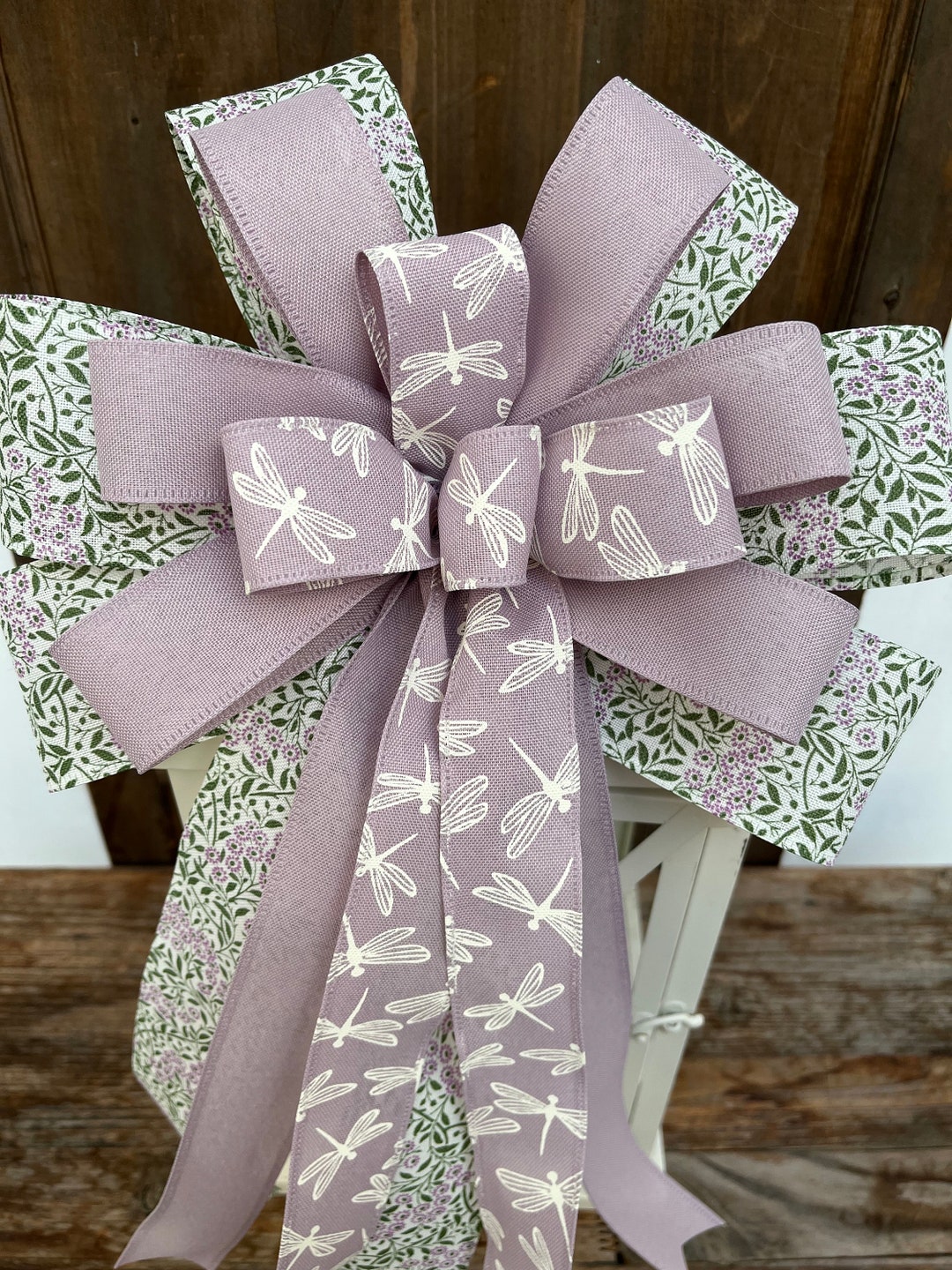 Dragonfly Bow, Dragonfly and Flowers Ribbon, Wreath Bow, Lantern Bow ...