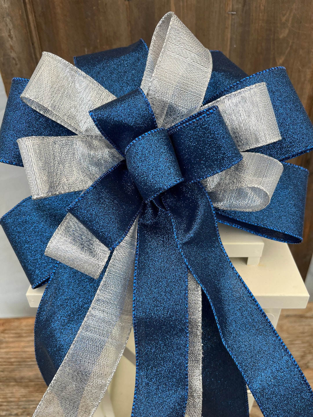 Blue Bow, Christmas Bow, Blue Christmas Bow, Hanukkah Bow, Blue and ...