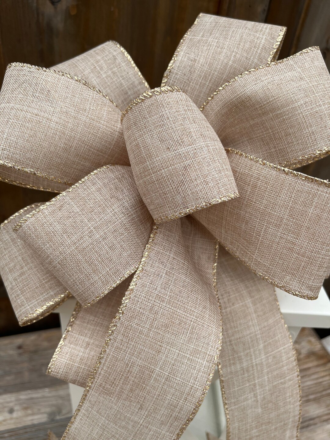 Linen Bow, Natural Bow, Natural Christmas Bow, Wreath Bow, Lantern Bow ...
