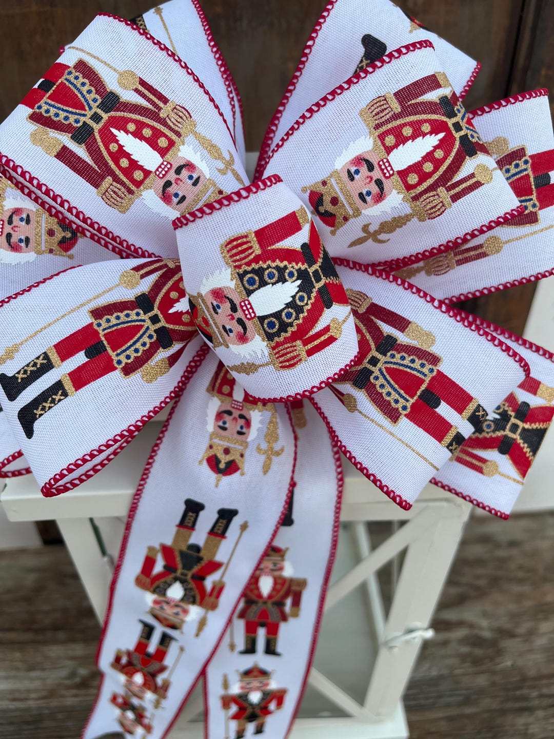 Nutcracker Bow, Wooden Soldier Bow, Red and Gold Nutcracker Ribbon, Christmas Bow, Christmas ...
