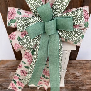 Spring Pink Flowers Bow, Hydrangea Ribbon Flowers Wreath Bow, Spring ...