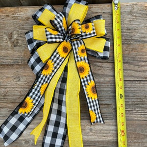 Sunflower Bow, Sunflower and Plaid Bow, Spring and Summer Wreath Bow ...