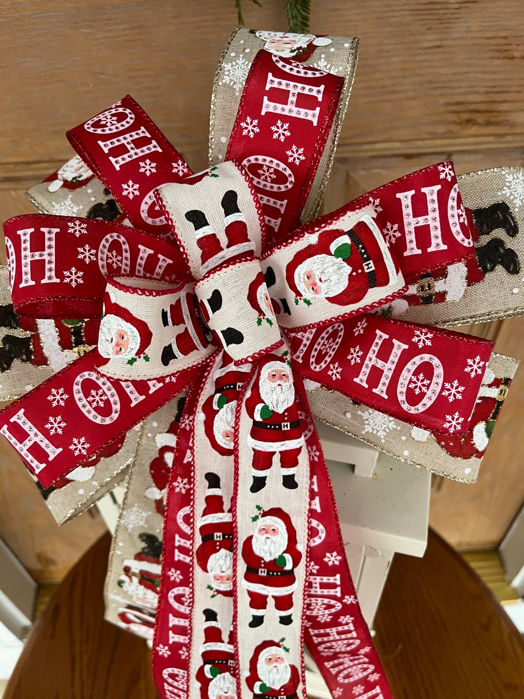 Santa Bow, Christmas Bow, Santa Claus Bow, Christmas Wreath Bow, Santa ...