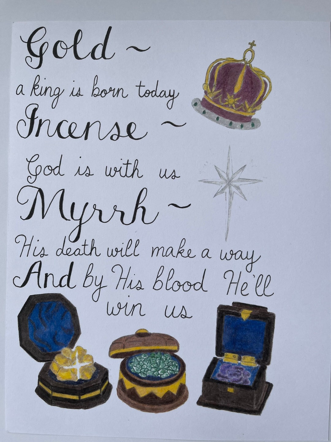 Christmas Art, Jesus is Born, Christmas Wall Decor, Gold, Frankincense ...