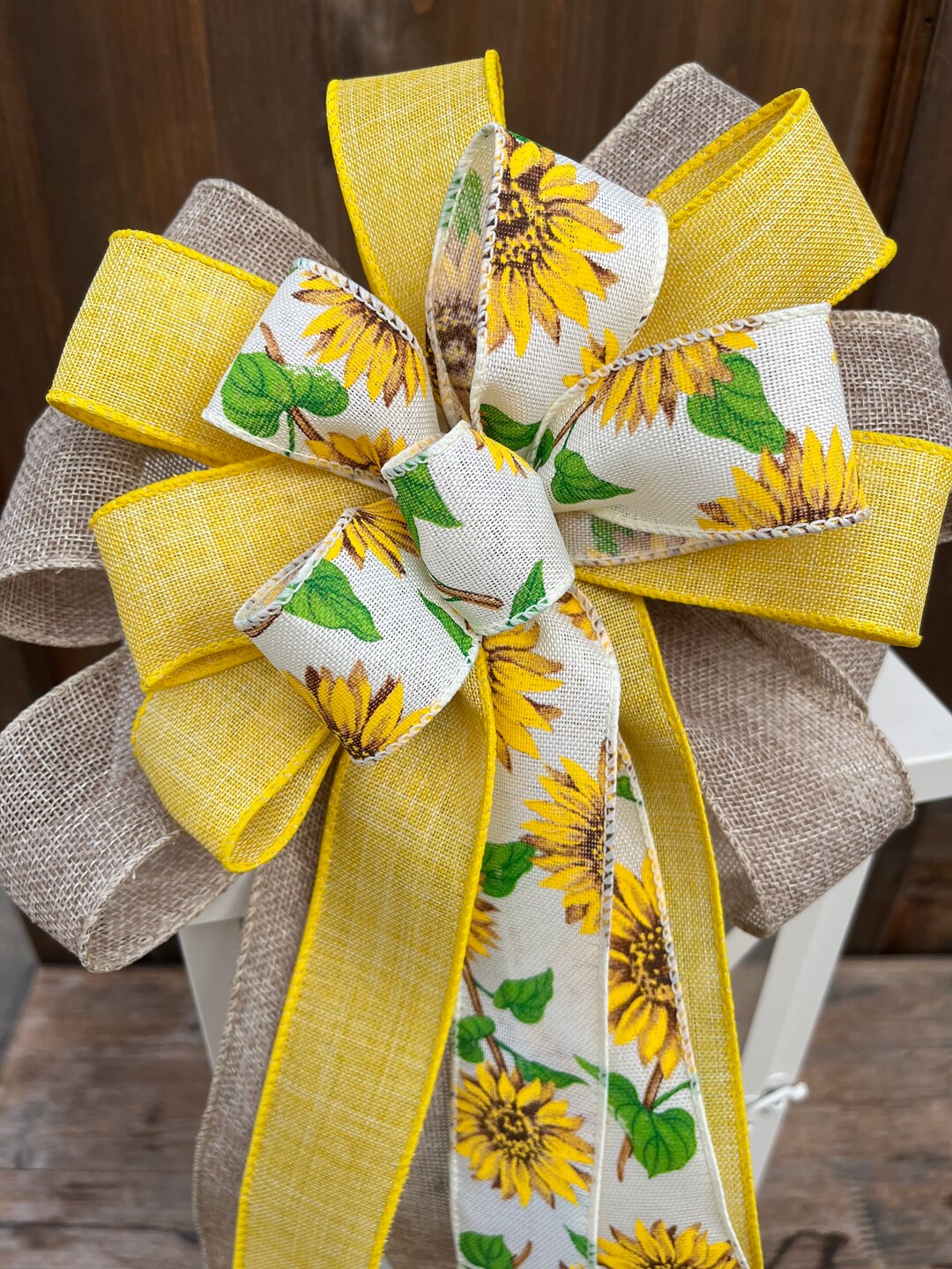 Sunflower Bow, Sunflower Lantern Bow, Sunflower Wreath Bow, Sunflower ...