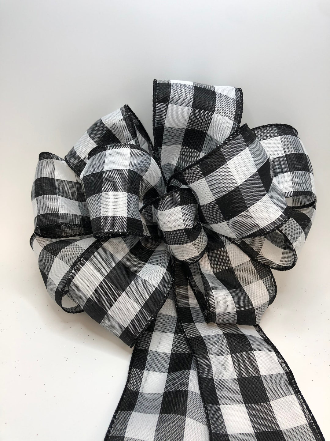 Black and White Buffalo Plaid Bow Hand Made Bow Wreath Bow Lantern Bow ...