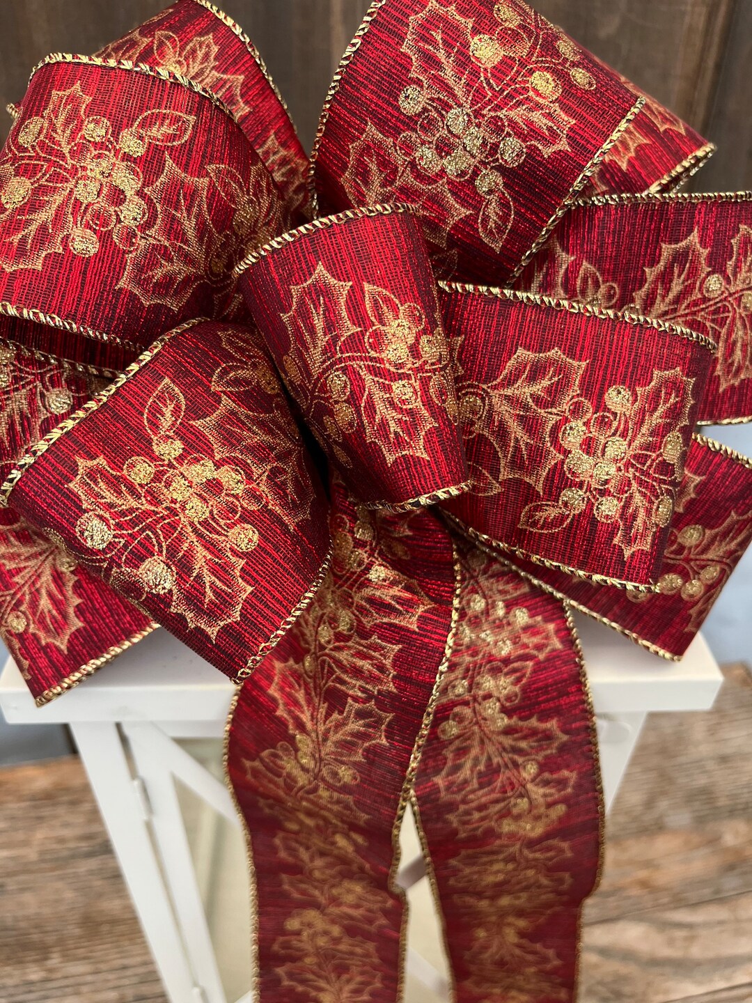Christmas Bow, Red and Gold Christmas Bow, Christmas Wreath Bow ...