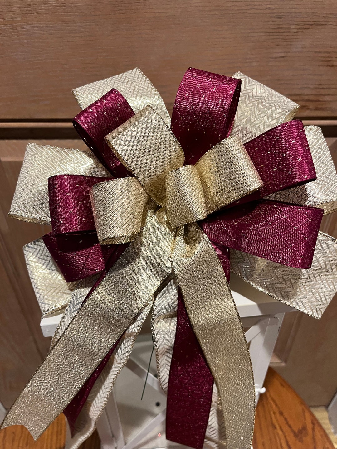 Burgundy Christmas Bow, Burgundy and Gold Christmas Bow, Christmas ...