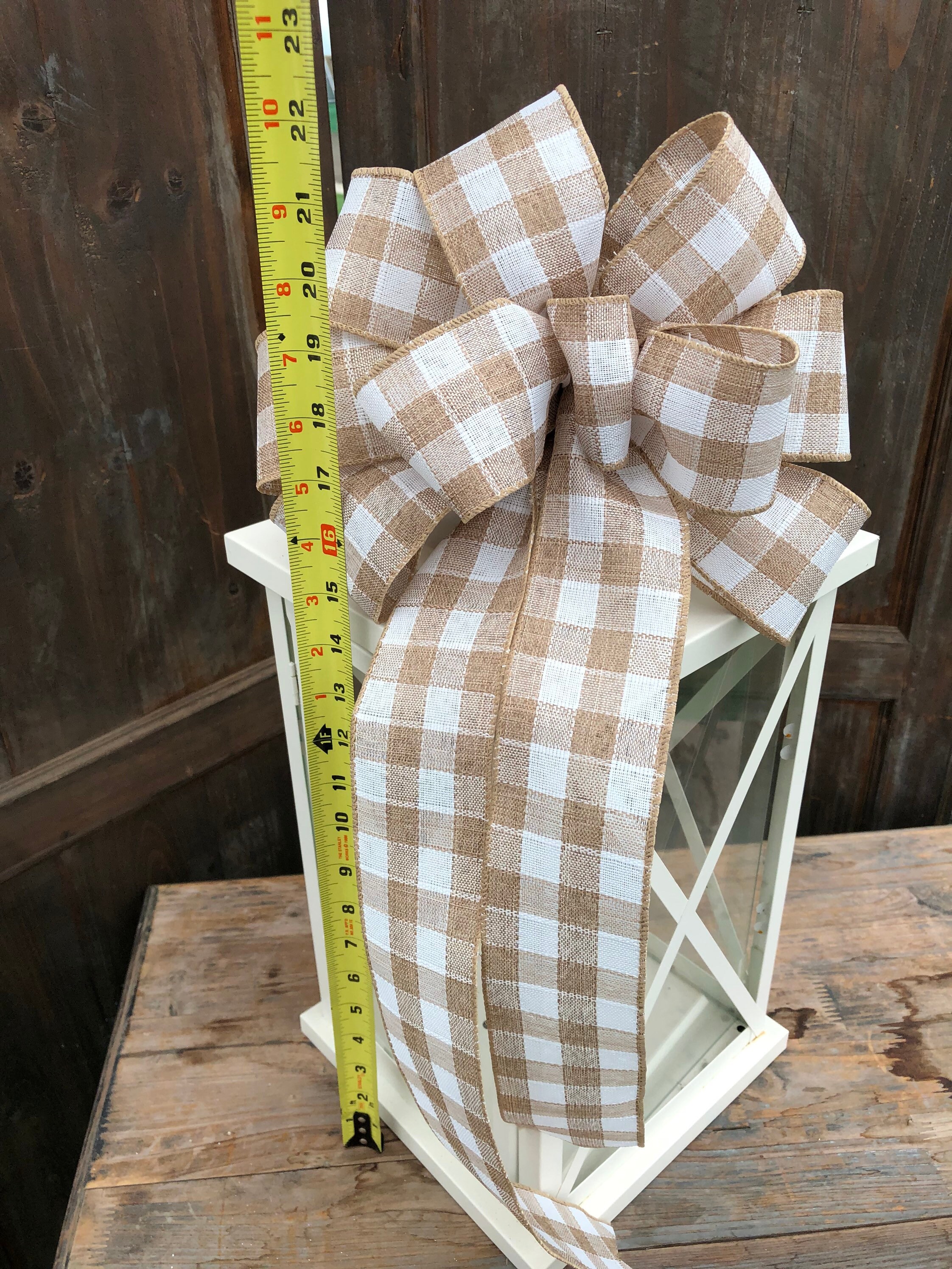 Plaid Bow Gingham Check Bow Natural and White Check Bow | Etsy