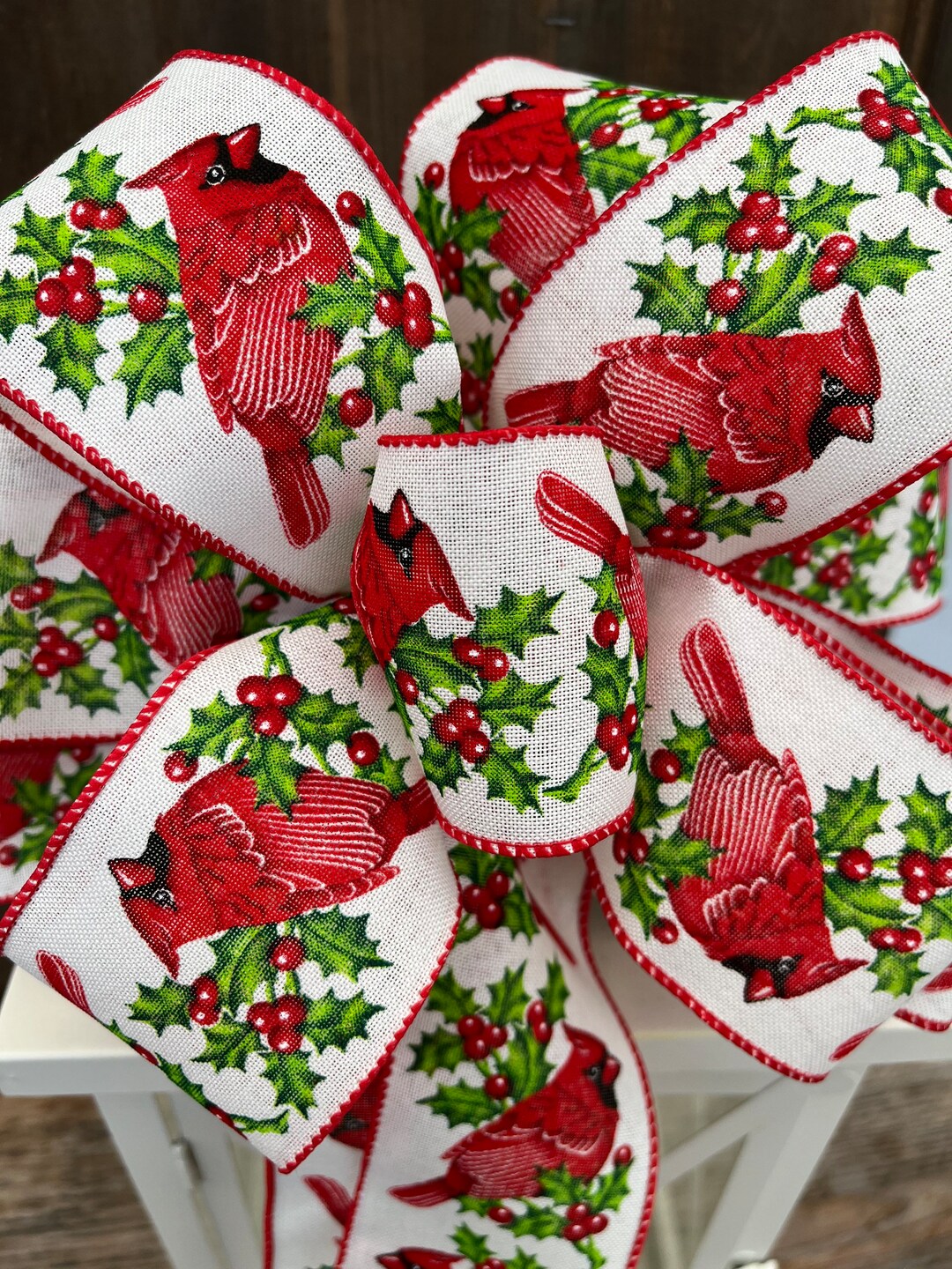 Cardinal Bow, Christmas Bow, Cardinal and Holly Bow, Christmas Cardinal ...