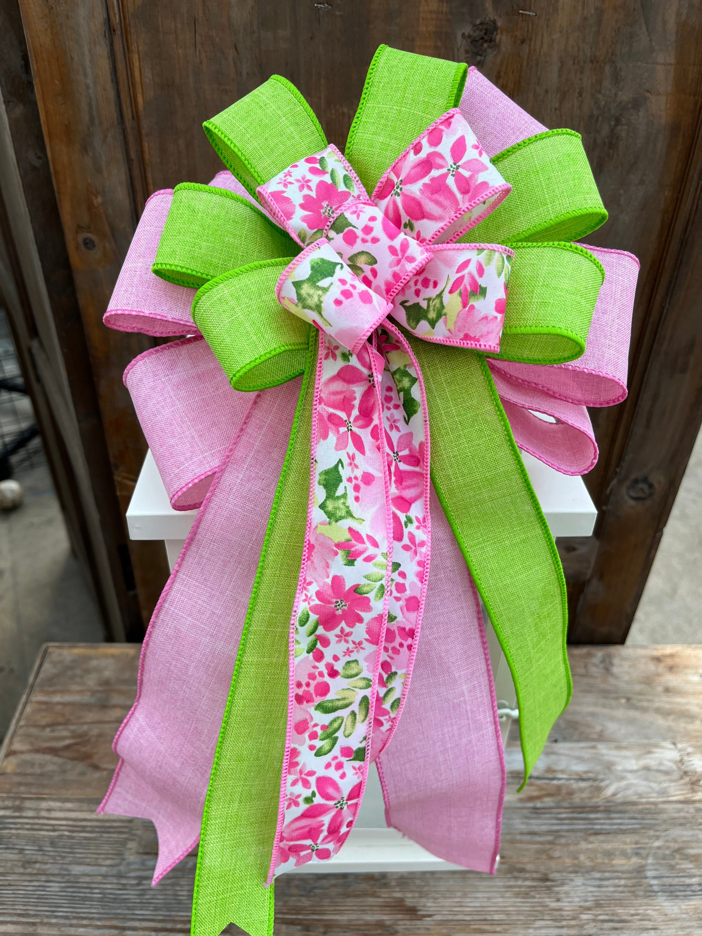 Spring Bow Spring Pink Flowers Bow Spring Wreath Bow Spring | Etsy