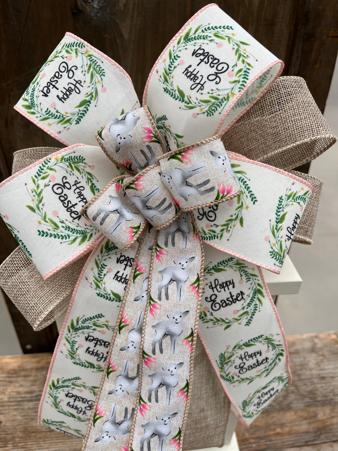 Easter Bow, Happy Easter Bow, Easter Wreath Bow, Natural Easter Bow ...
