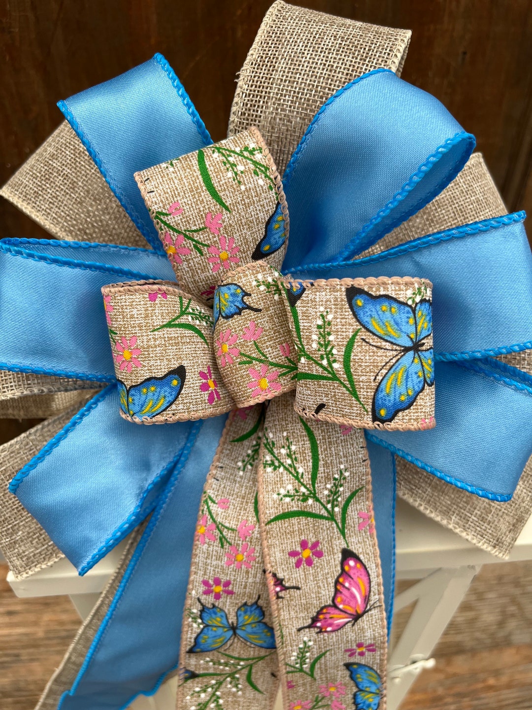 Butterfly Bow, Butterfly Wreath Bow, Spring Butterfly Lantern Bow, Blue ...