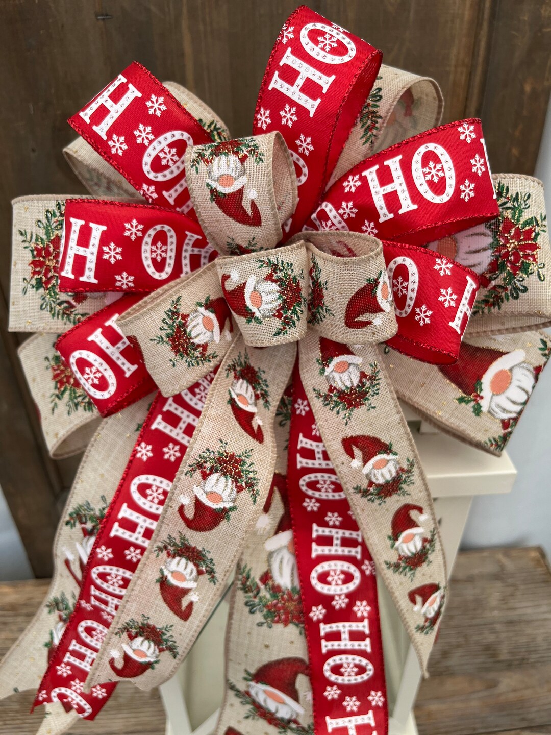 Christmas Bow, Gnomes Bow, Santa Gnomes Bow, Christmas Wreath Bow ...
