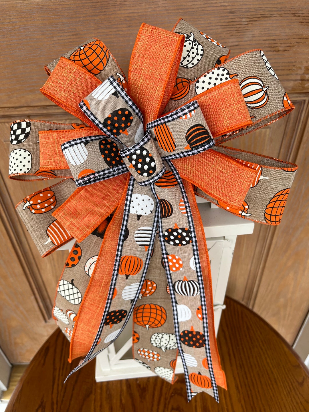 Fall Bow, Pumpkins Bow, Orange Bow, Painted Pumpkins Bow, Fall Wreath ...