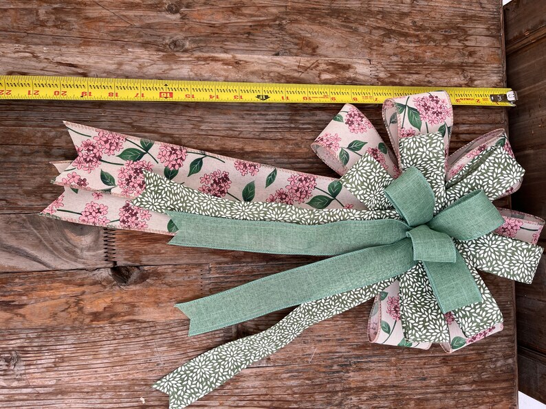 Spring Pink Flowers Bow, Hydrangea Ribbon Flowers Wreath Bow, Spring ...