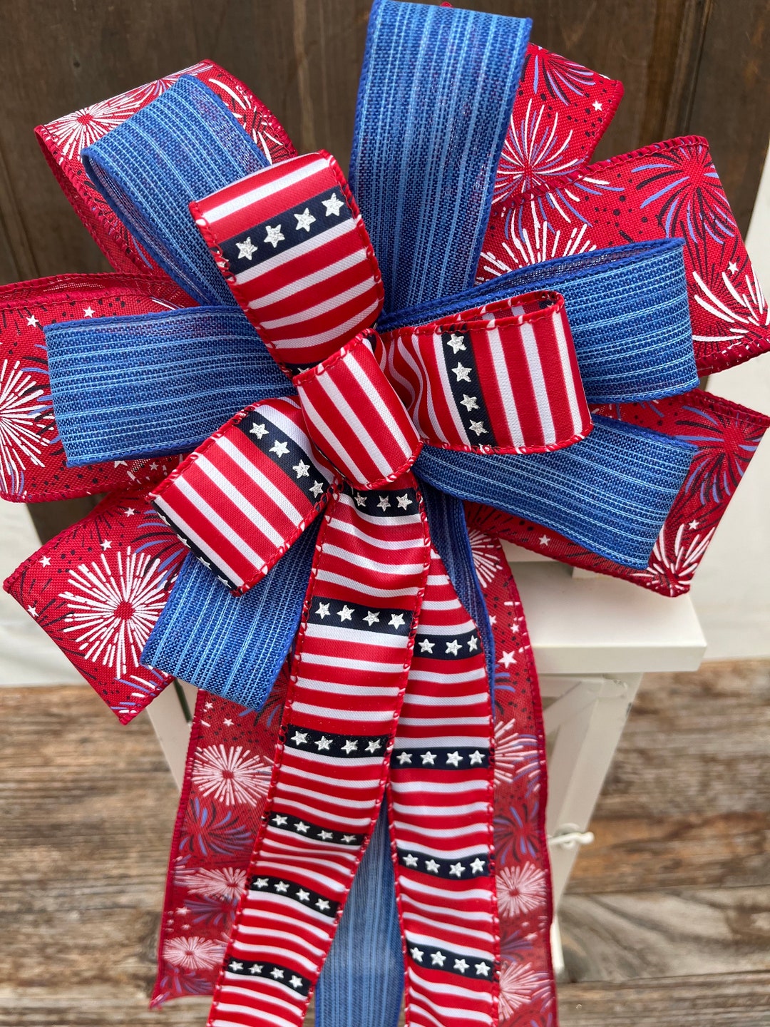 American Flag Bow, Memorial Day Lantern Bow, Fireworks Bow, July 4th ...