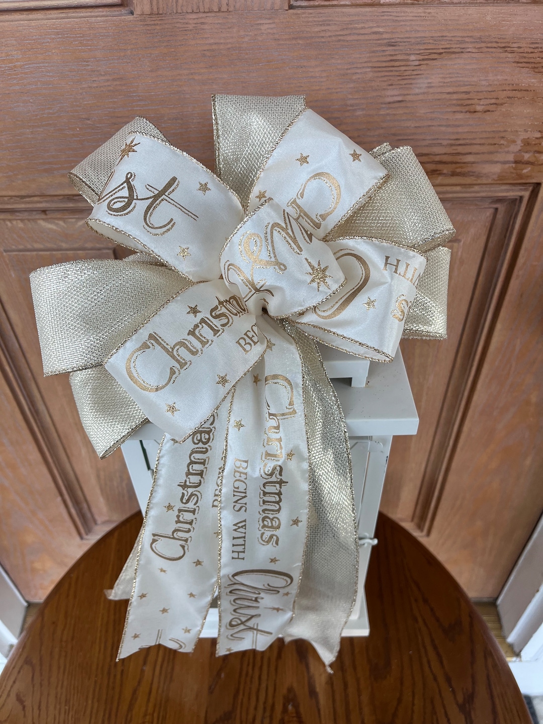 Gold Bow, Religious Bow, Jesus, Christmas Begins With Christ Bow ...