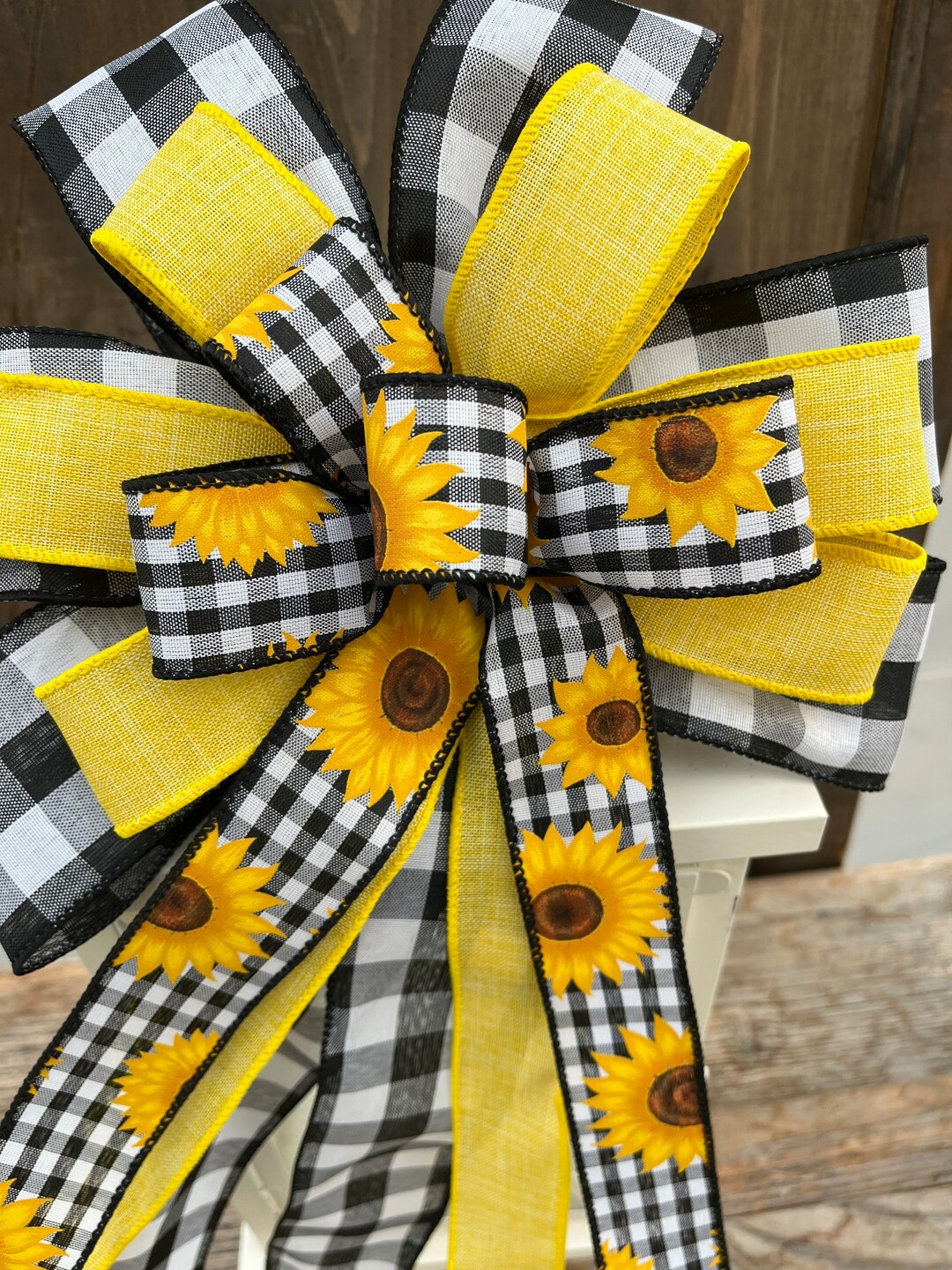 Sunflower Bow, Sunflower and Plaid Bow, Spring and Summer Wreath Bow ...