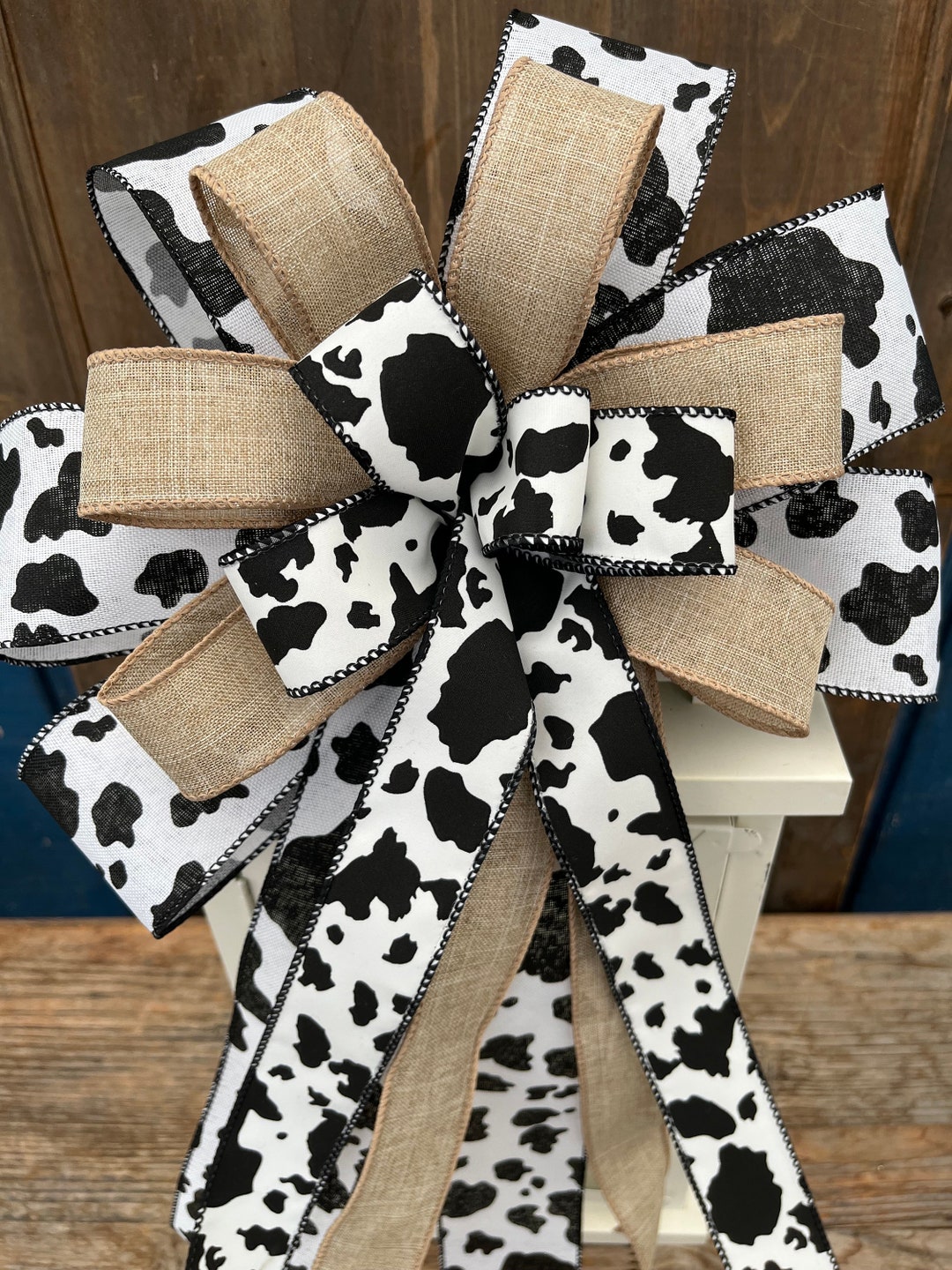 Cow Bow, Black and White Cow Bow, Cow Spots Bow, Black and White Bow ...