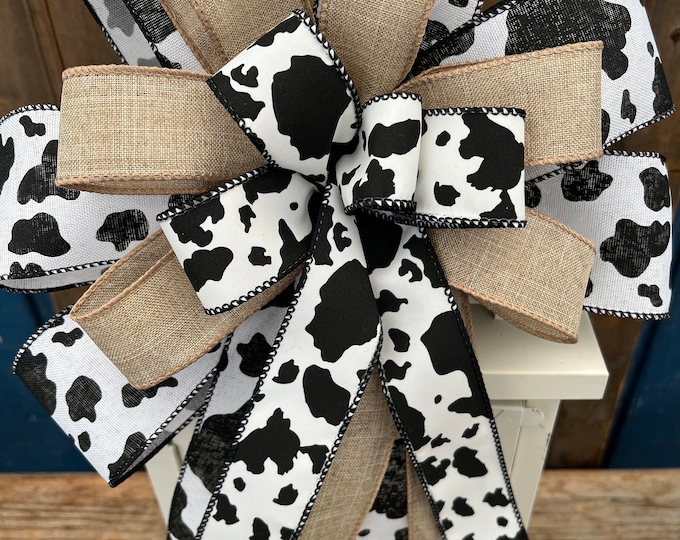 Cow Bow, Black and White Cow Bow, Cow Spots Bow, Black and White Bow ...