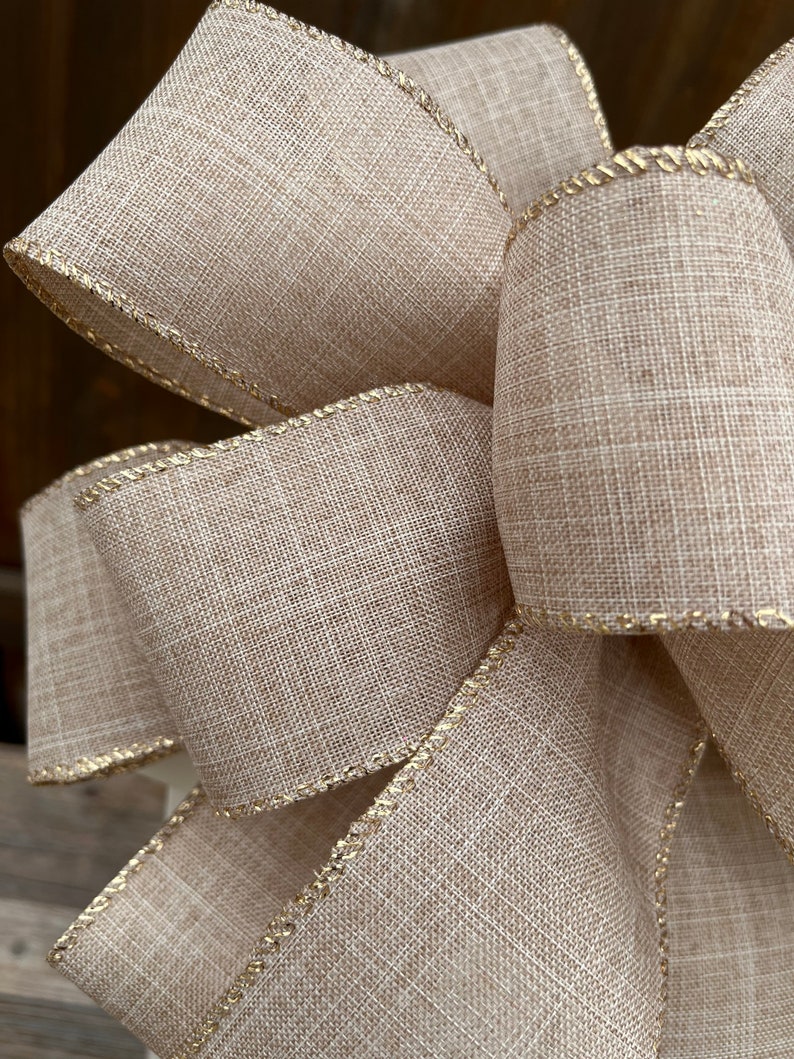 Linen Bow, Natural Bow, Natural Christmas Bow, Wreath Bow, Lantern Bow ...