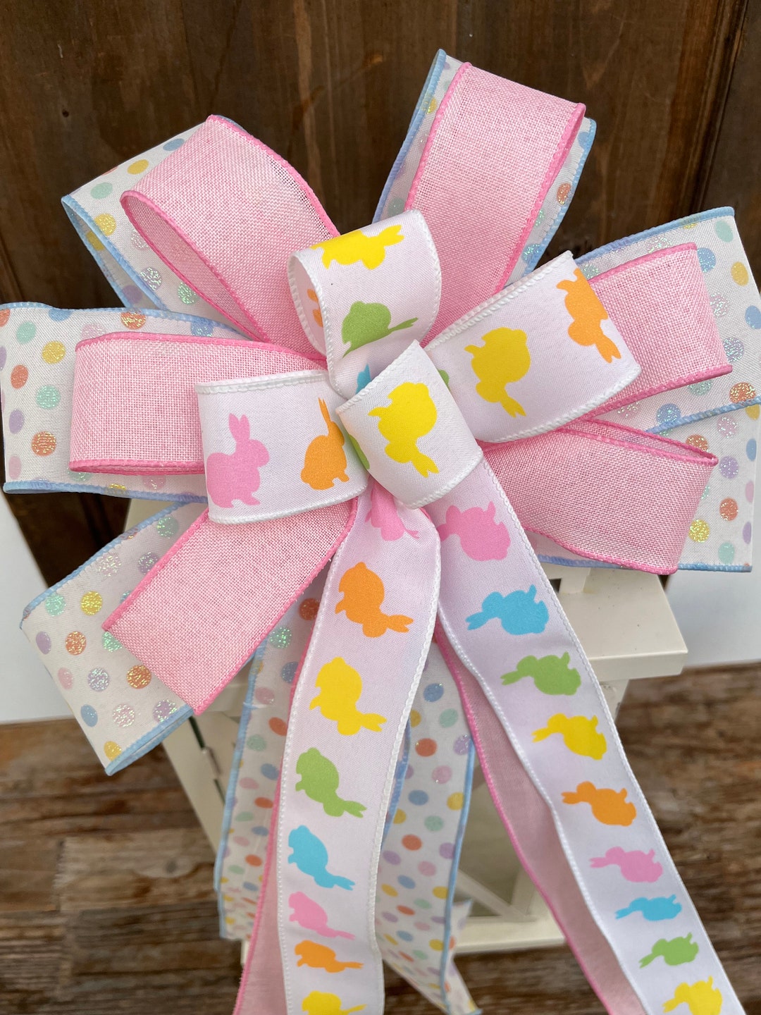 Easter Pink Bunnies Bow, Pastel Bunnies Bow, Easter Lantern Bow, Easter ...
