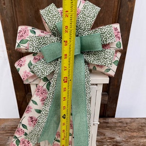 Spring Pink Flowers Bow, Hydrangea Ribbon Flowers Wreath Bow, Spring ...