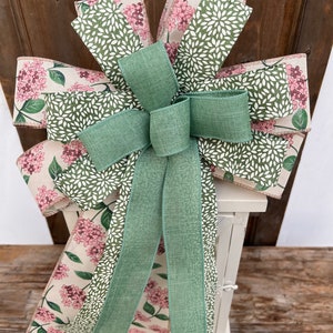 Spring Pink Flowers Bow, Hydrangea Ribbon Flowers Wreath Bow, Spring ...